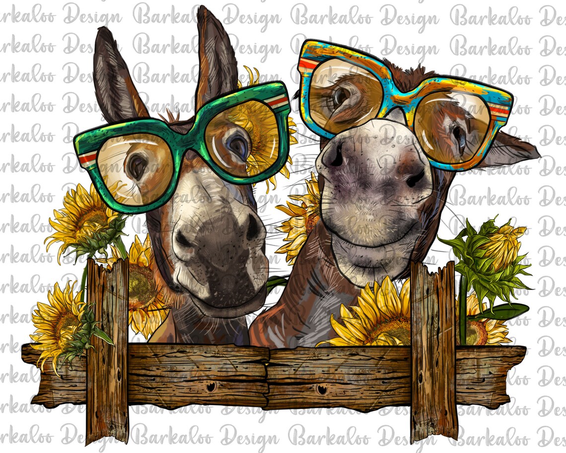2 Donkeys With Sunflowers Png Sublimation Design, Donkey Png, Farm ...