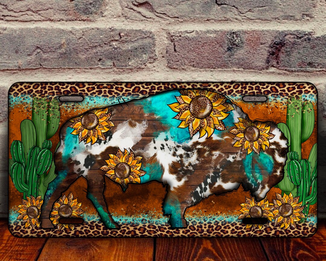 Western Bison Sunflowers Png License Plate Sublimation Design, Bison ...