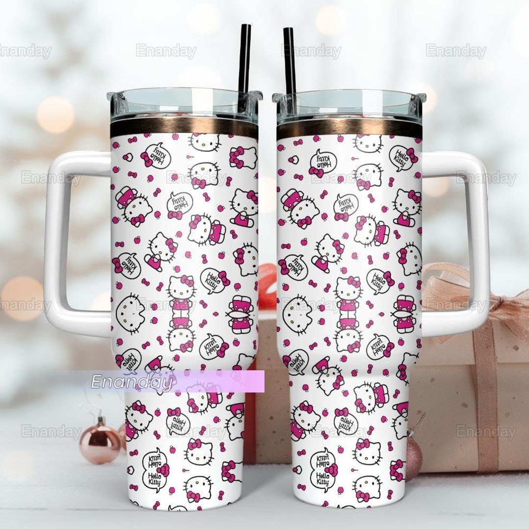 Hello Kitty 40oz Tumbler, Cat Kitty Tumbler, Cute Cat Tumbler, Cartoon ...