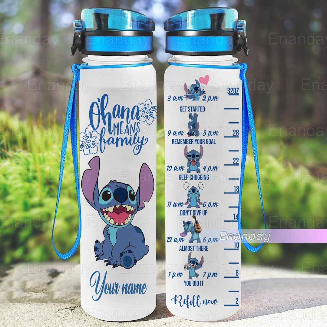 Stitch Water Bottle, Personalized Stitch Water Tracker Bottle, Ohana Means Family Water Bottle ...