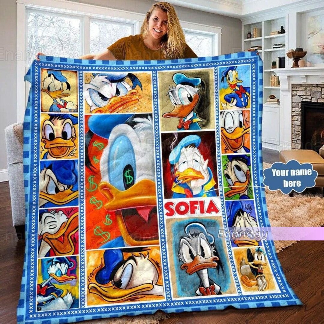 Donald Duck Quilt, Custom Dinsey Duck Quilt, Cute Duck Quilt, Duck Movie Quilt, Donald Duck Gift ...