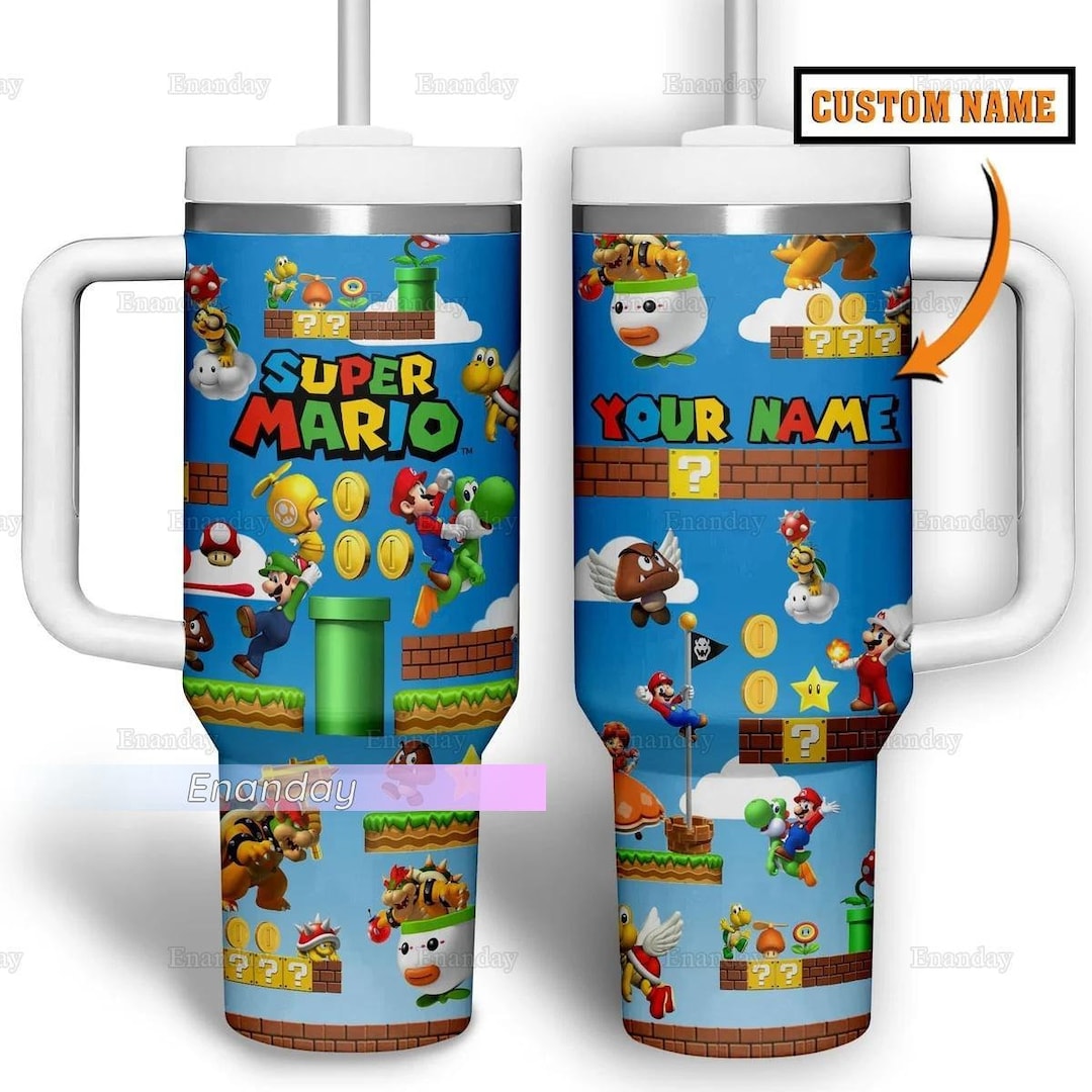Super Mario Tumbler 40oz With Handle, Personalized Tumbler, Mario Water ...