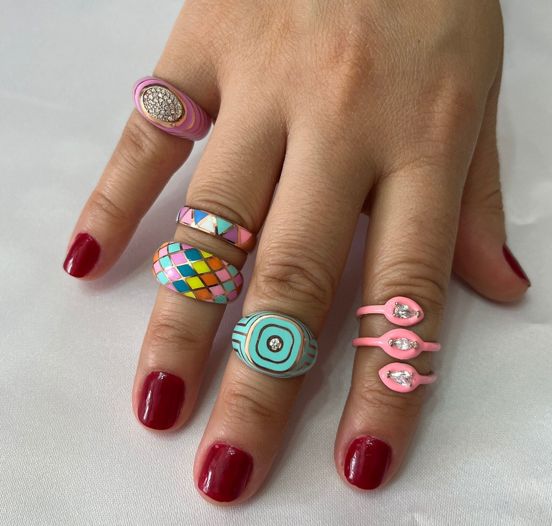 Colorful Enamel Rings, 925 Sterling Silver Turkish Enameled Rings, Cz ...