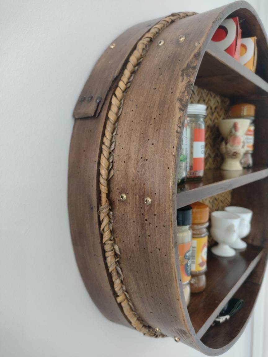 Repurposed Vintage Sieve, Spice Rack, Garden Shelf, 3 Tier Shelf ...