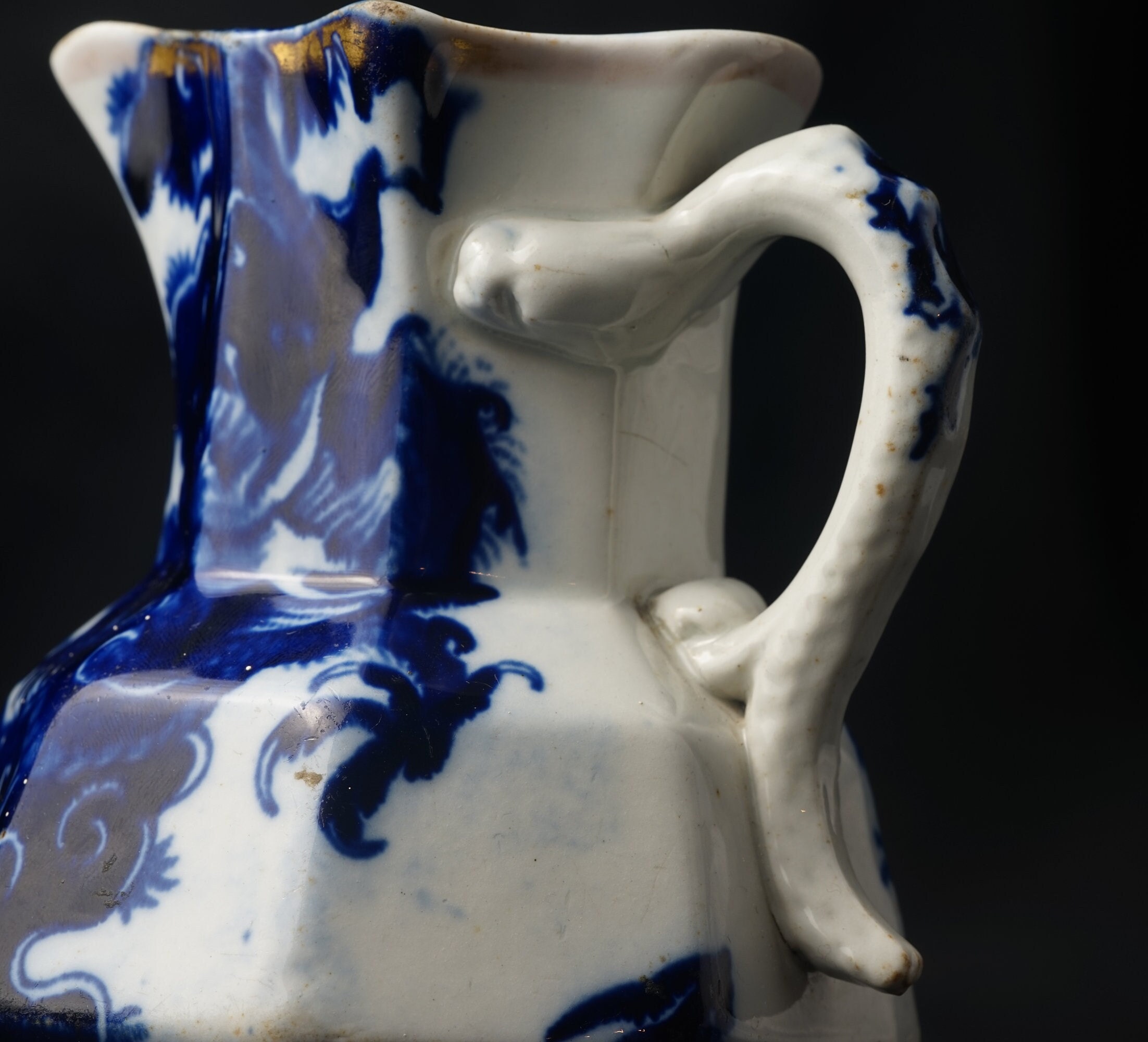 ANTIQUE FLOW BLUE Dragon Jug, Antique Very Early Mason's Ironstone ...