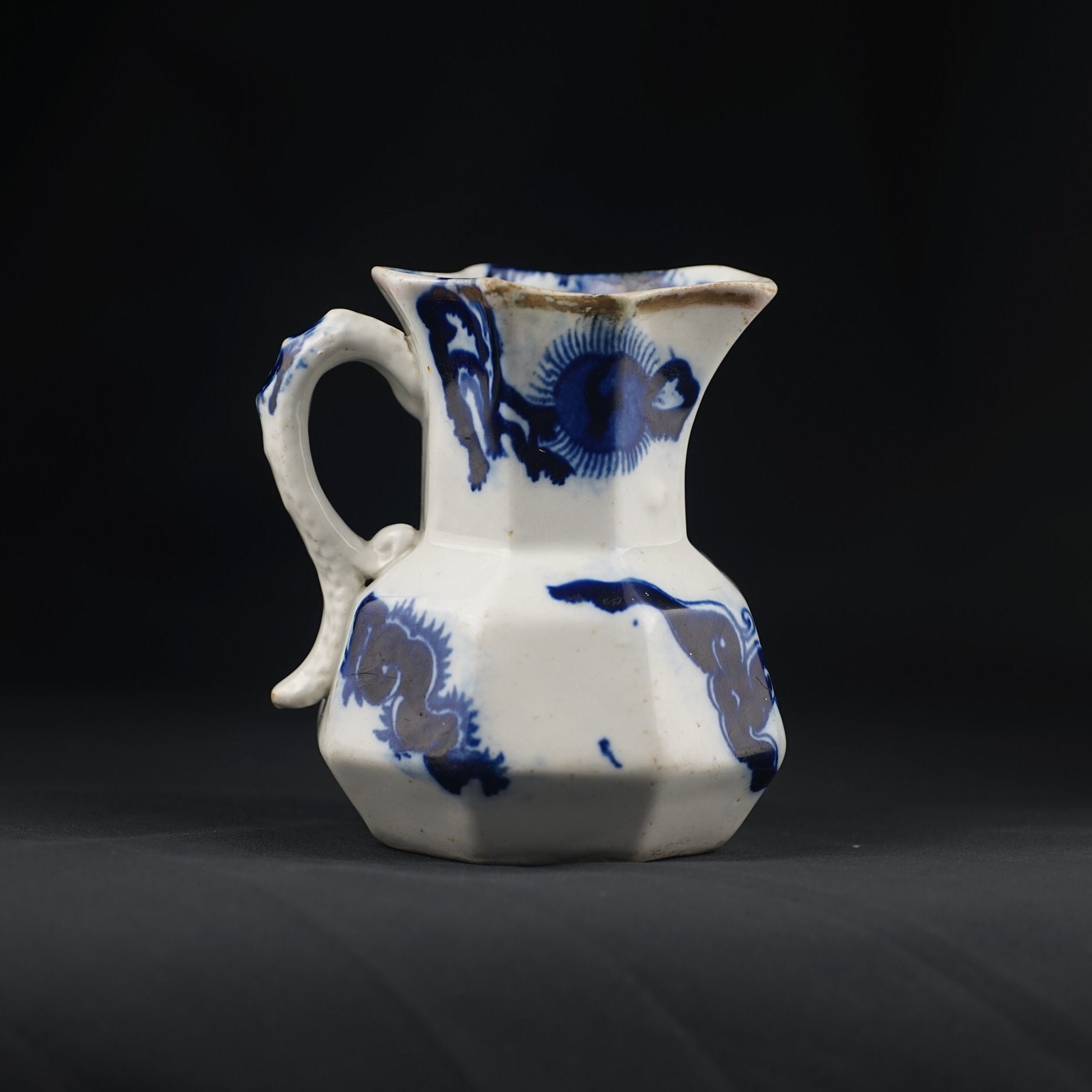 ANTIQUE FLOW BLUE Dragon Jug, Antique Very Early Mason's Ironstone ...