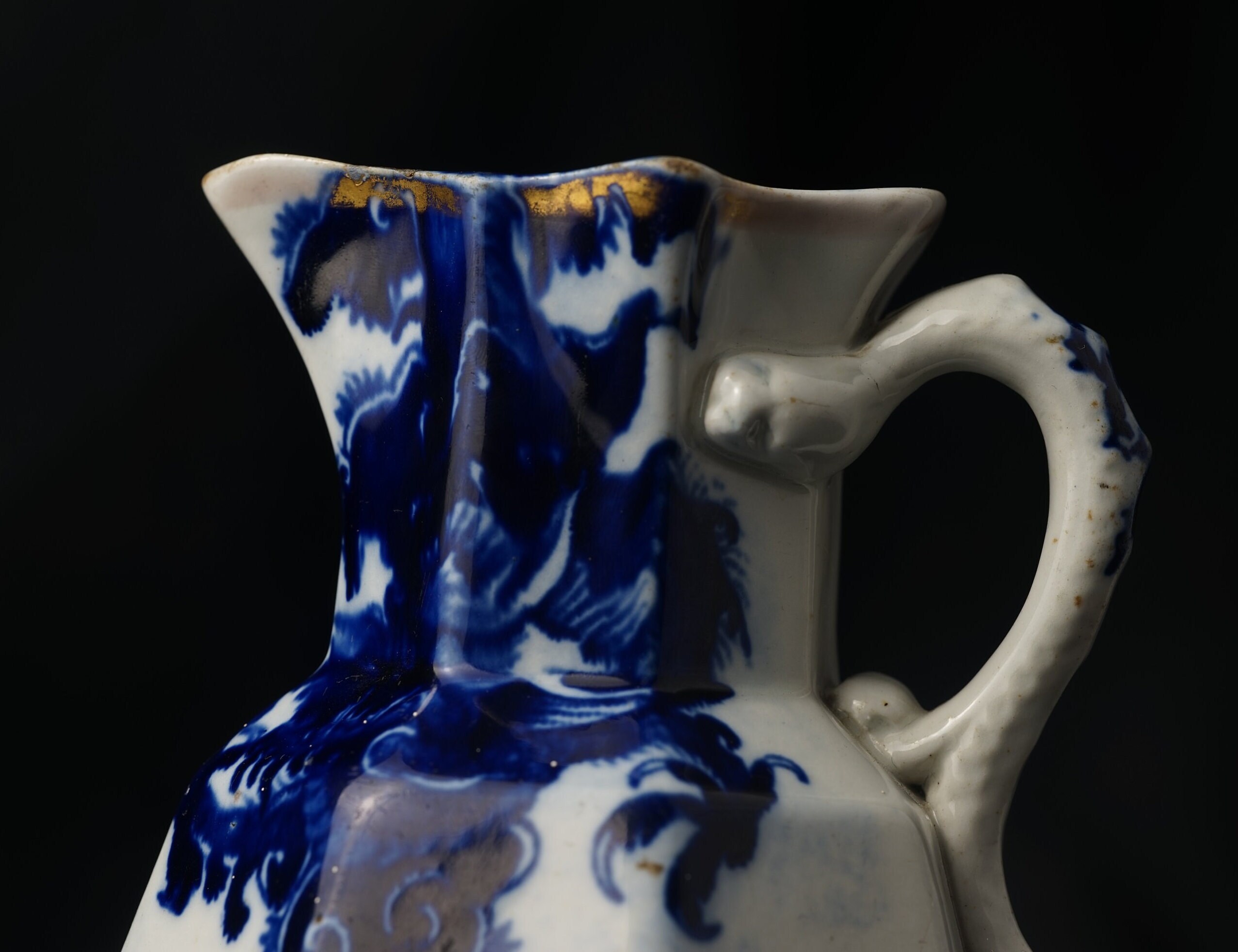 ANTIQUE FLOW BLUE Dragon Jug, Antique Very Early Mason's Ironstone ...