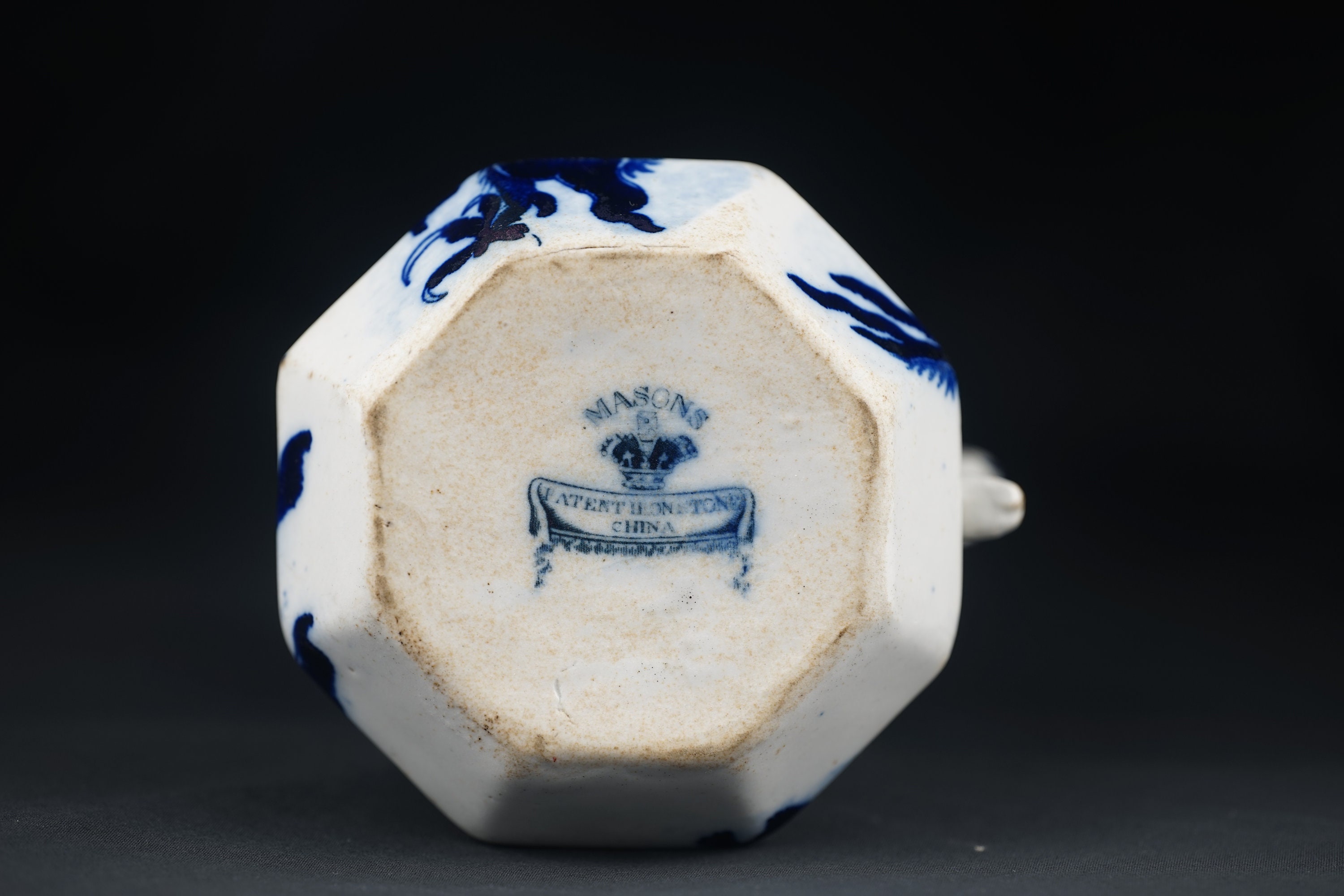 ANTIQUE FLOW BLUE Dragon Jug, Antique Very Early Mason's Ironstone ...