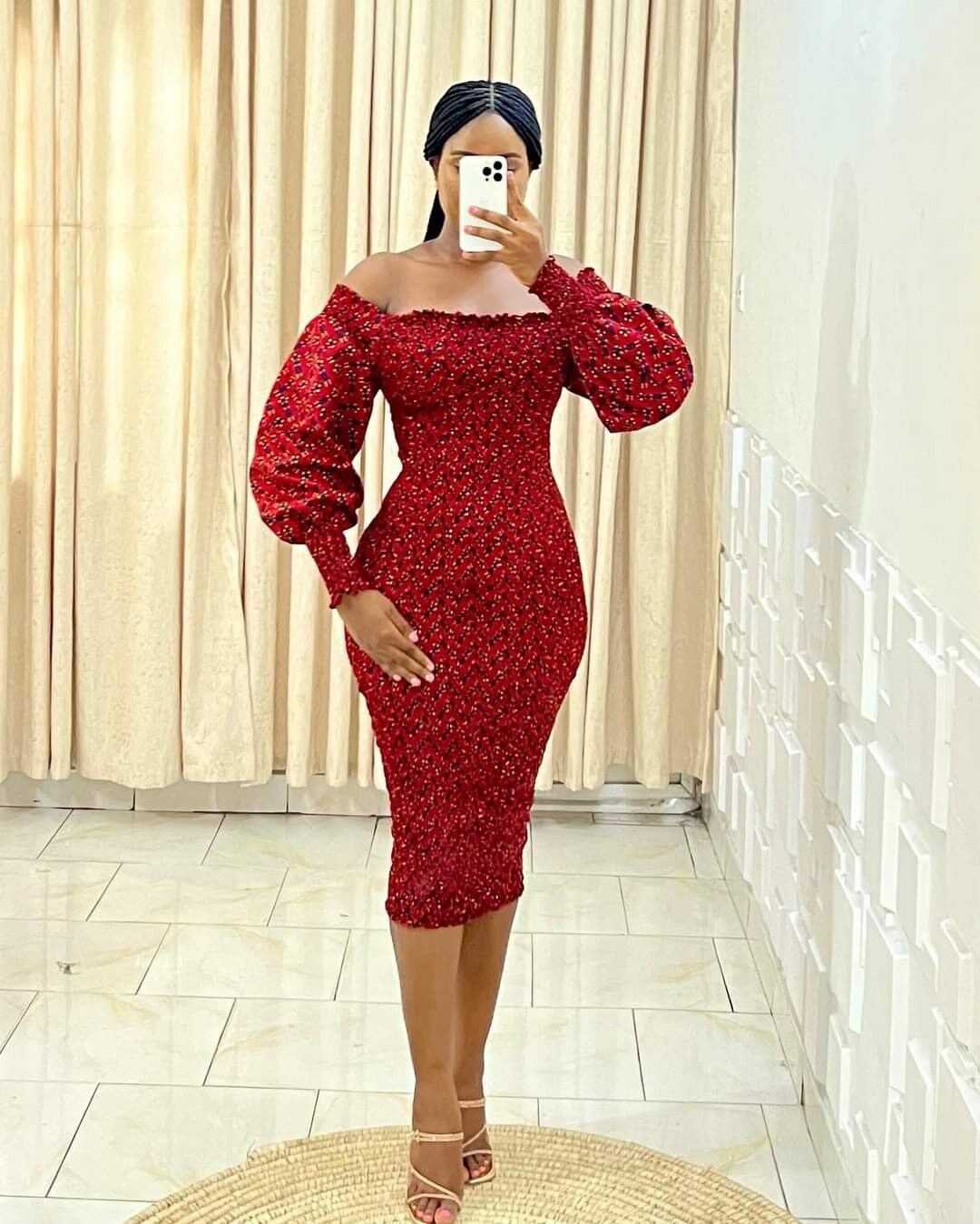 African Red Gown , Midi Dress, Midi African Dress, Ankara Midi Dress ...