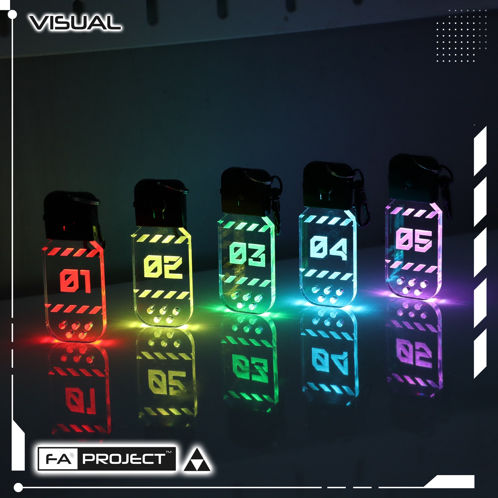 Futuristic LED Keychain Dog Tag Accessories Multi Color Light ...