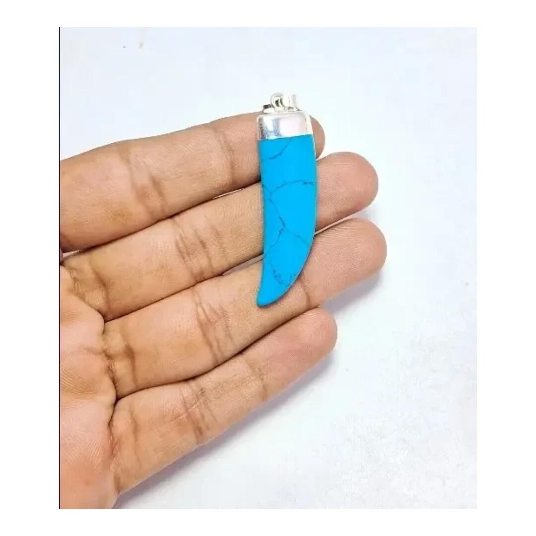 Turquoise Elephant Tooth Pendant: Natural Gemstone, Cabochon Cut ...