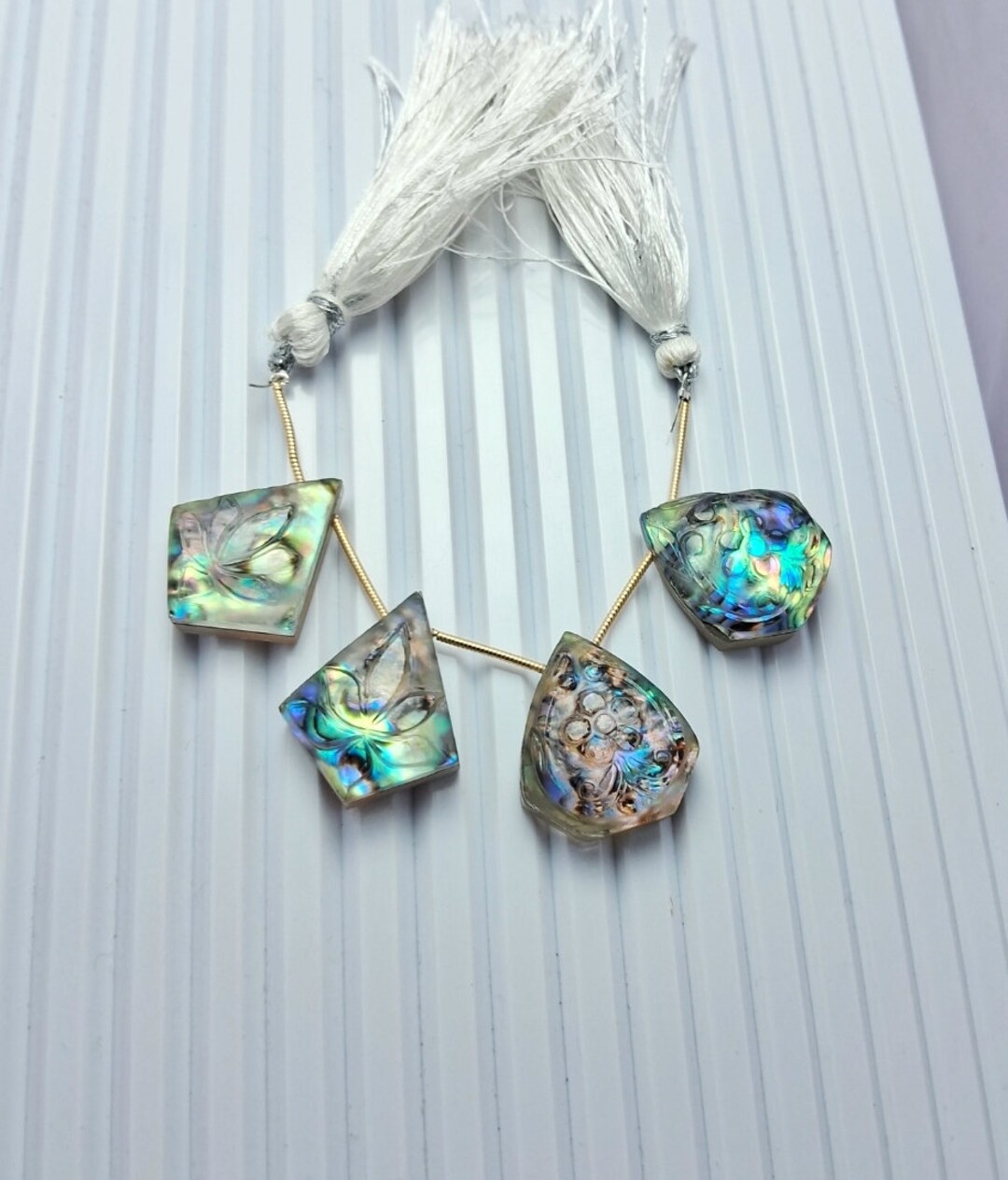 Abalone Shell With Crystal Hand Mughal Frosted Carved Gemstone Beads ...