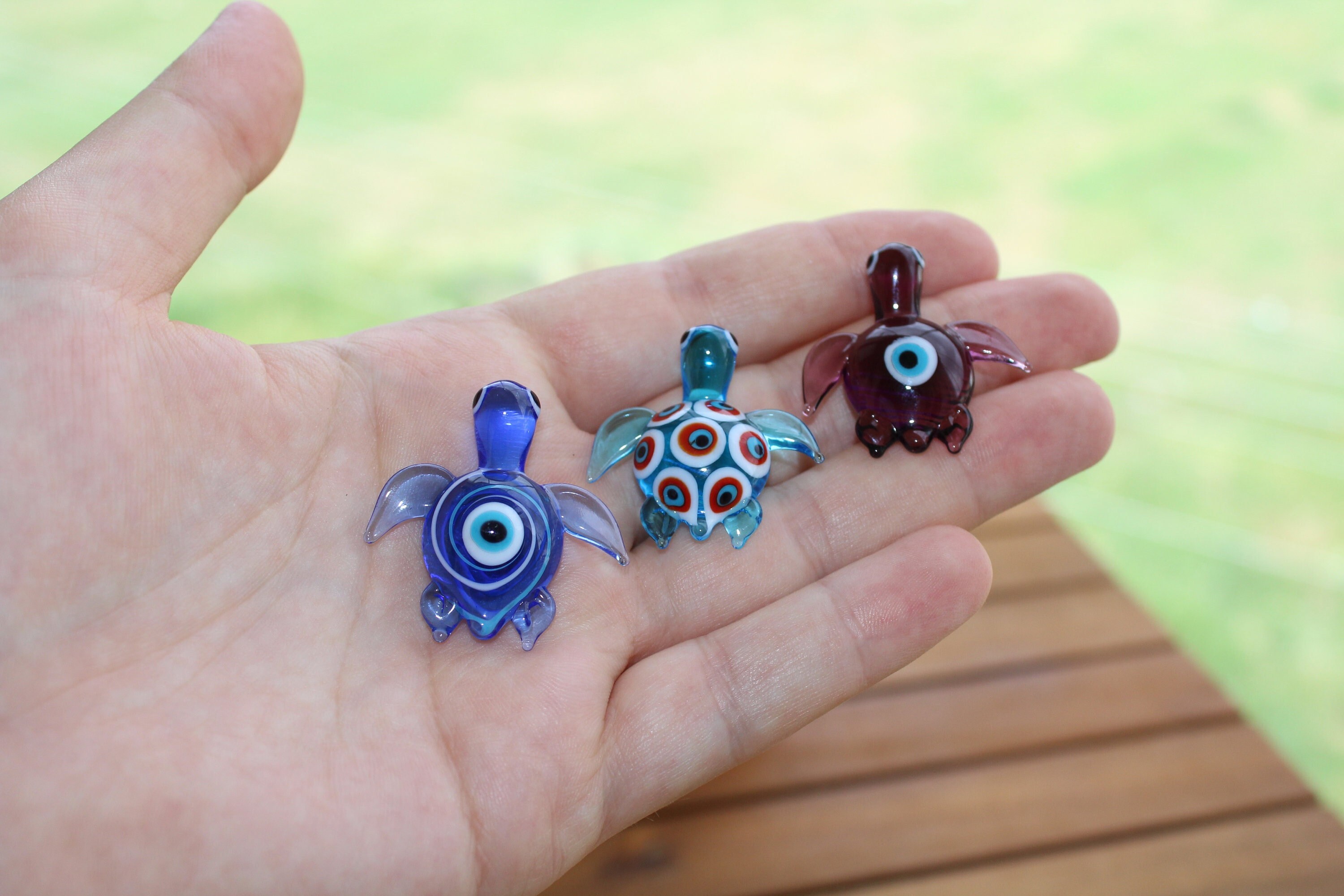 Evil Eye Baby Sea Turtle Set of Three, Blue Evil Eye Turtle , Burgundy ...