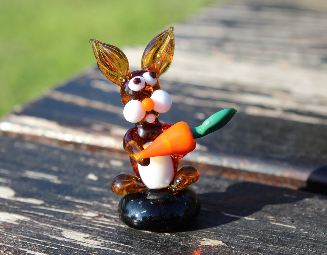 Glass Bunny With Carrot, Easter Bunny, Glass Brown Rabbit, Hand Blown ...