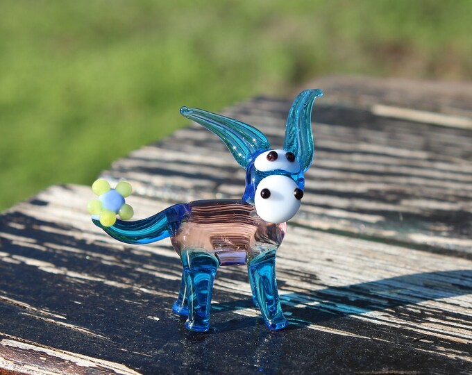 Blue Pink Donkey With Flowers, Miniature Cute Donkey, Murano Glass ...