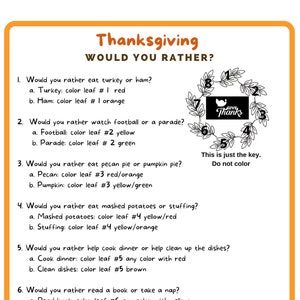 Would You Rather Thankgiving Coloring Activity - Etsy