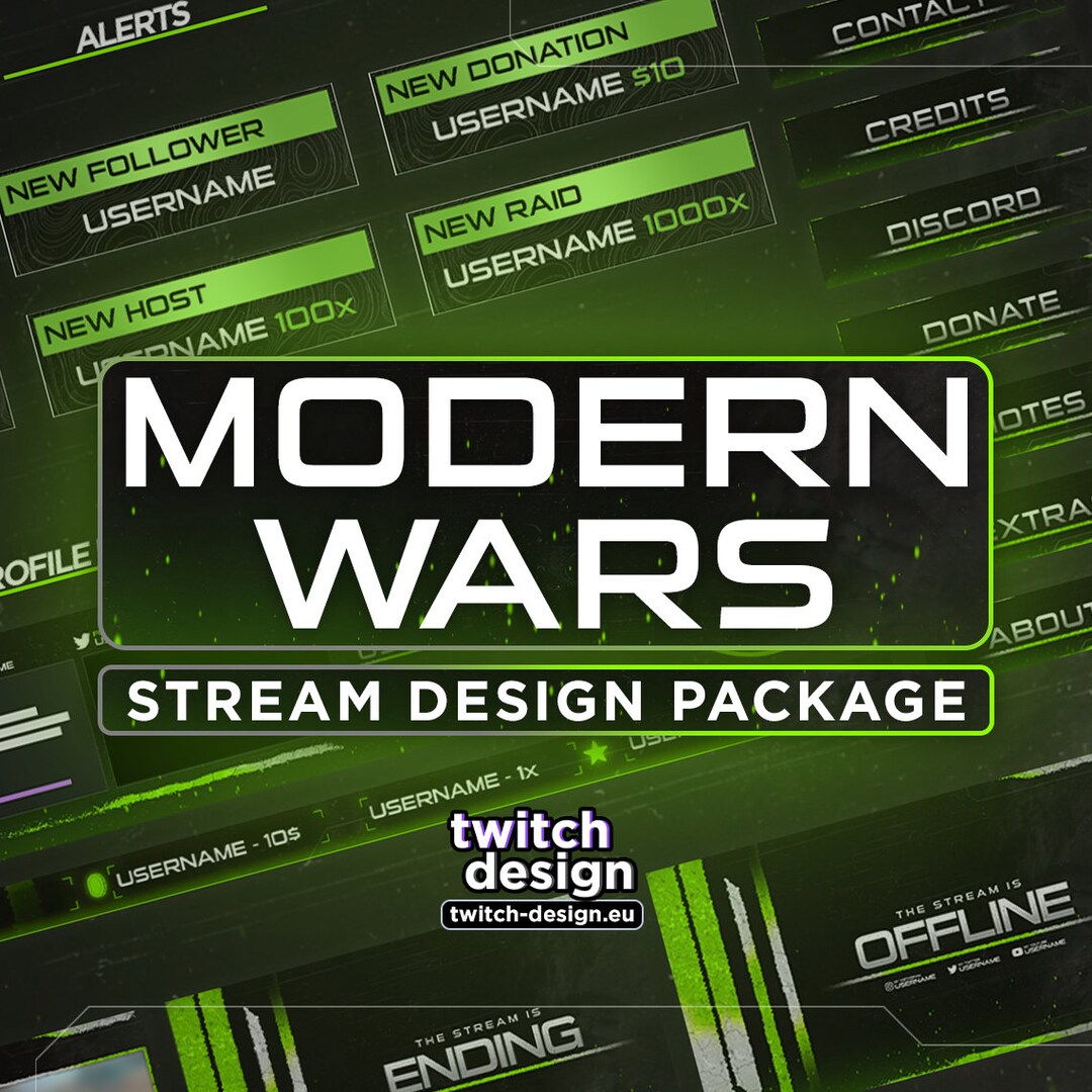 Animated Modern Wars Twitch Overlay Package for Shooter Games Streamers ...