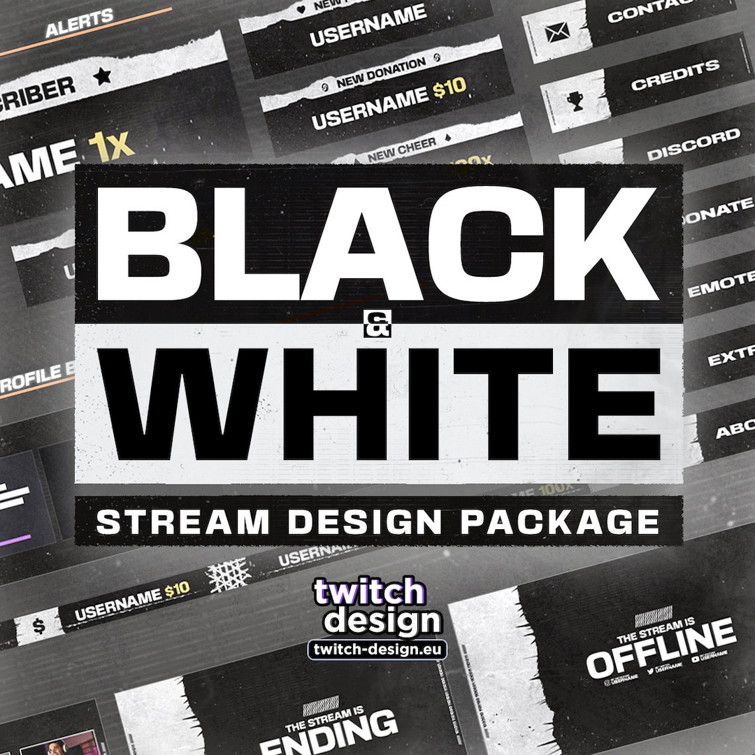 Animated Black & White Twitch Overlay Package | Dark Grunge Paper ...