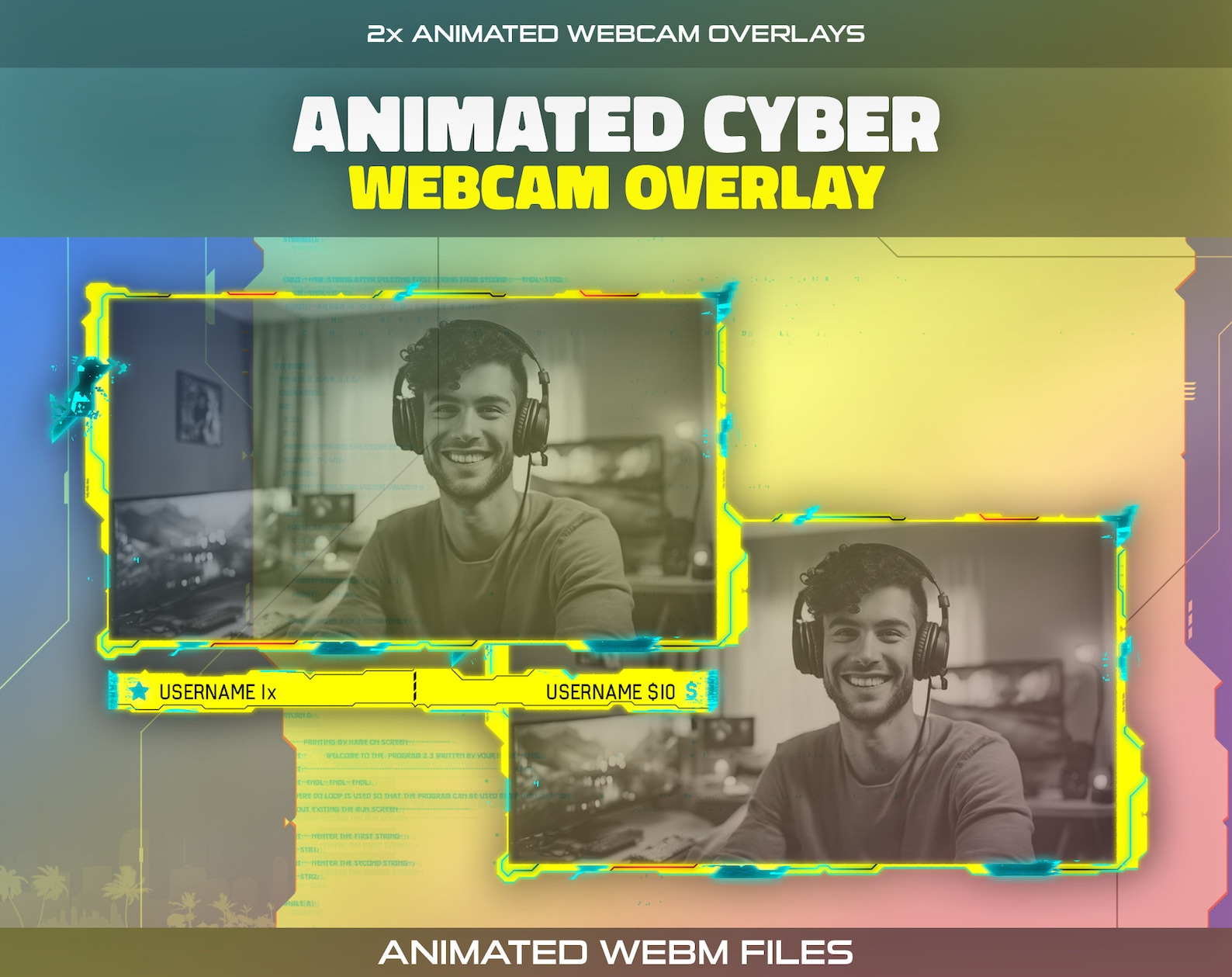 Animated Cyber Twitch Overlay Package for Streamers | Future Glitch Sci ...