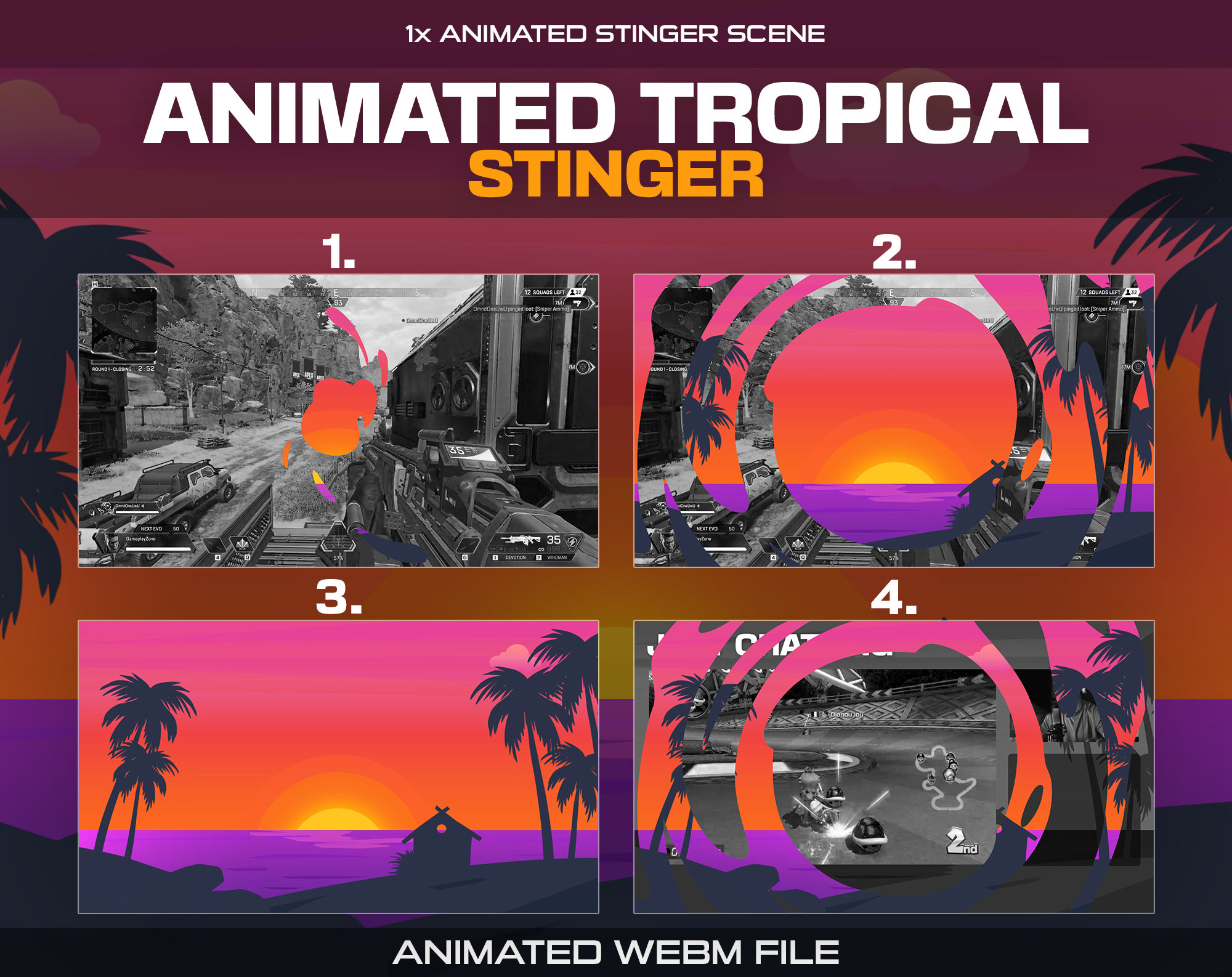 Tropical Sunset Twitch Stinger Transition Orange Animated Summer Stream ...