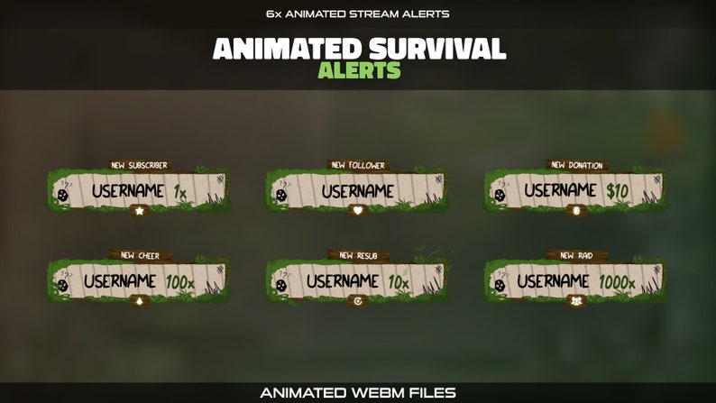 Animated Survival Twitch Stream Alerts 6x Alerts for Streamers Forest Nature Plants Subscriber ...