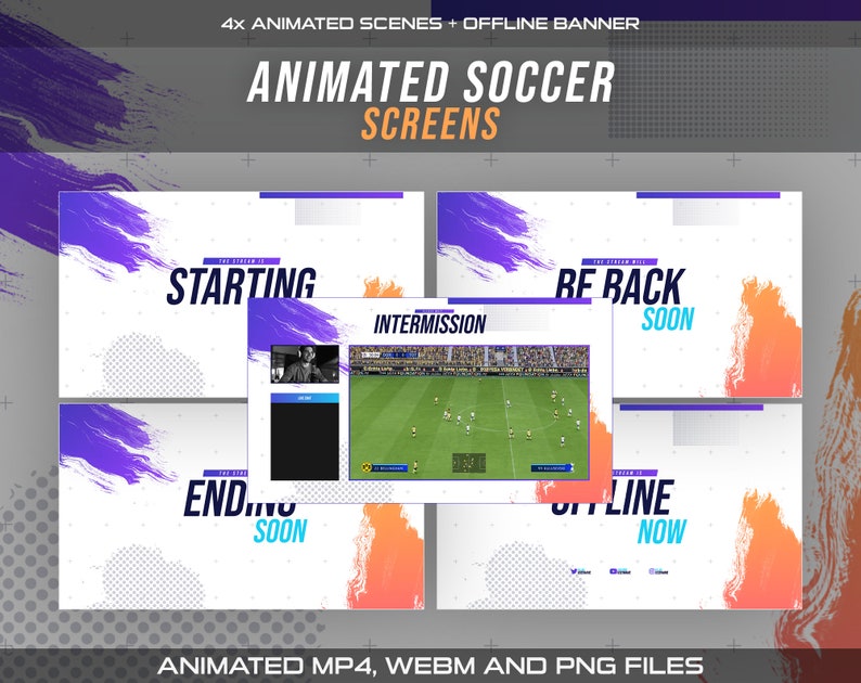 Animated Soccer Twitch Overlay Package for Streamers | Football | White ...