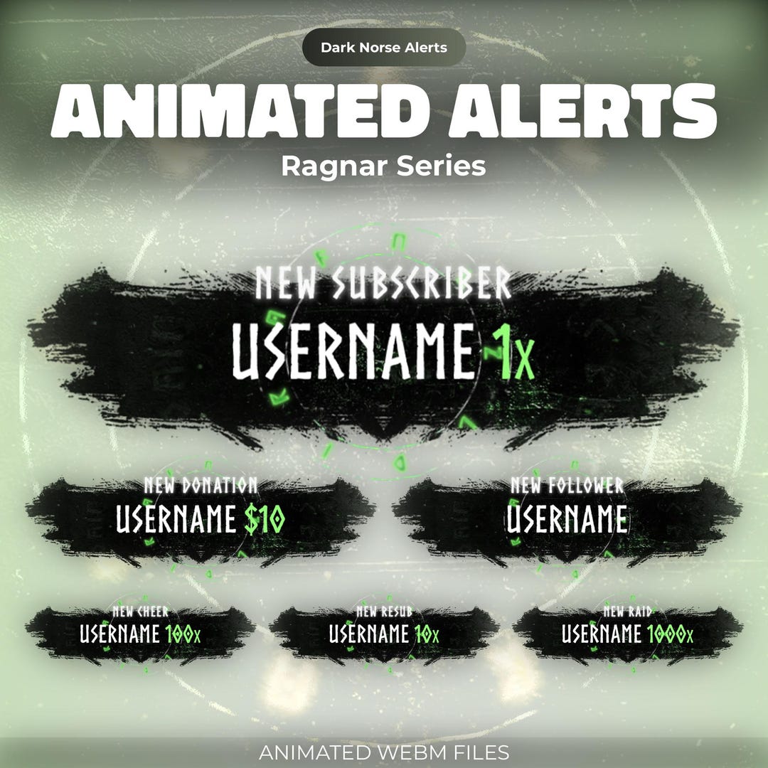 Viking Twitch Alerts: Animated Black & Green Dark Norse Ragnar Stream ...