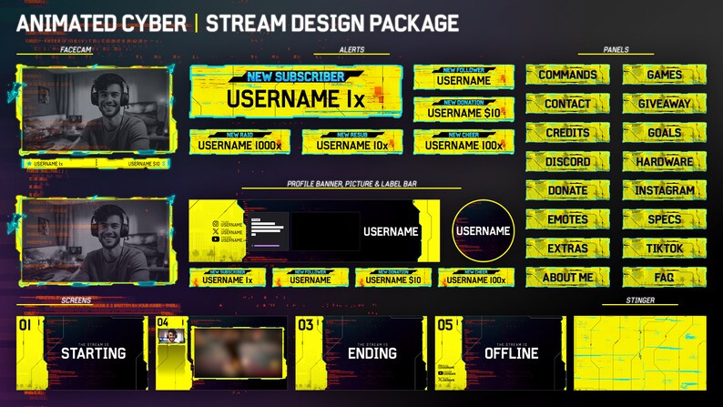 Animated Cyber Twitch Overlay Package for Streamers | Future Glitch Sci ...