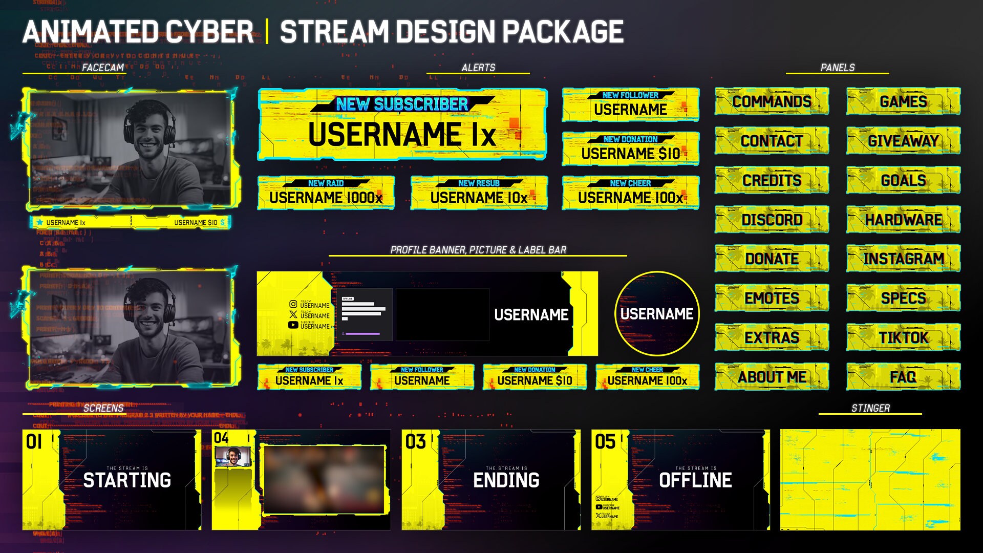 Animated Cyber Twitch Overlay Package for Streamers | Future Glitch Sci ...