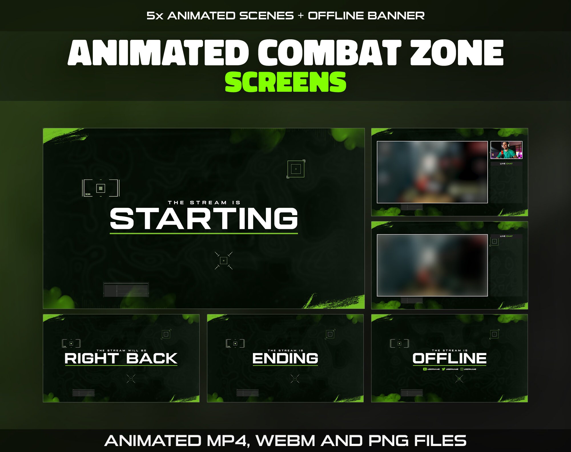 Animated Combat Zone Twitch Overlay Package for Streamers | Modern ...