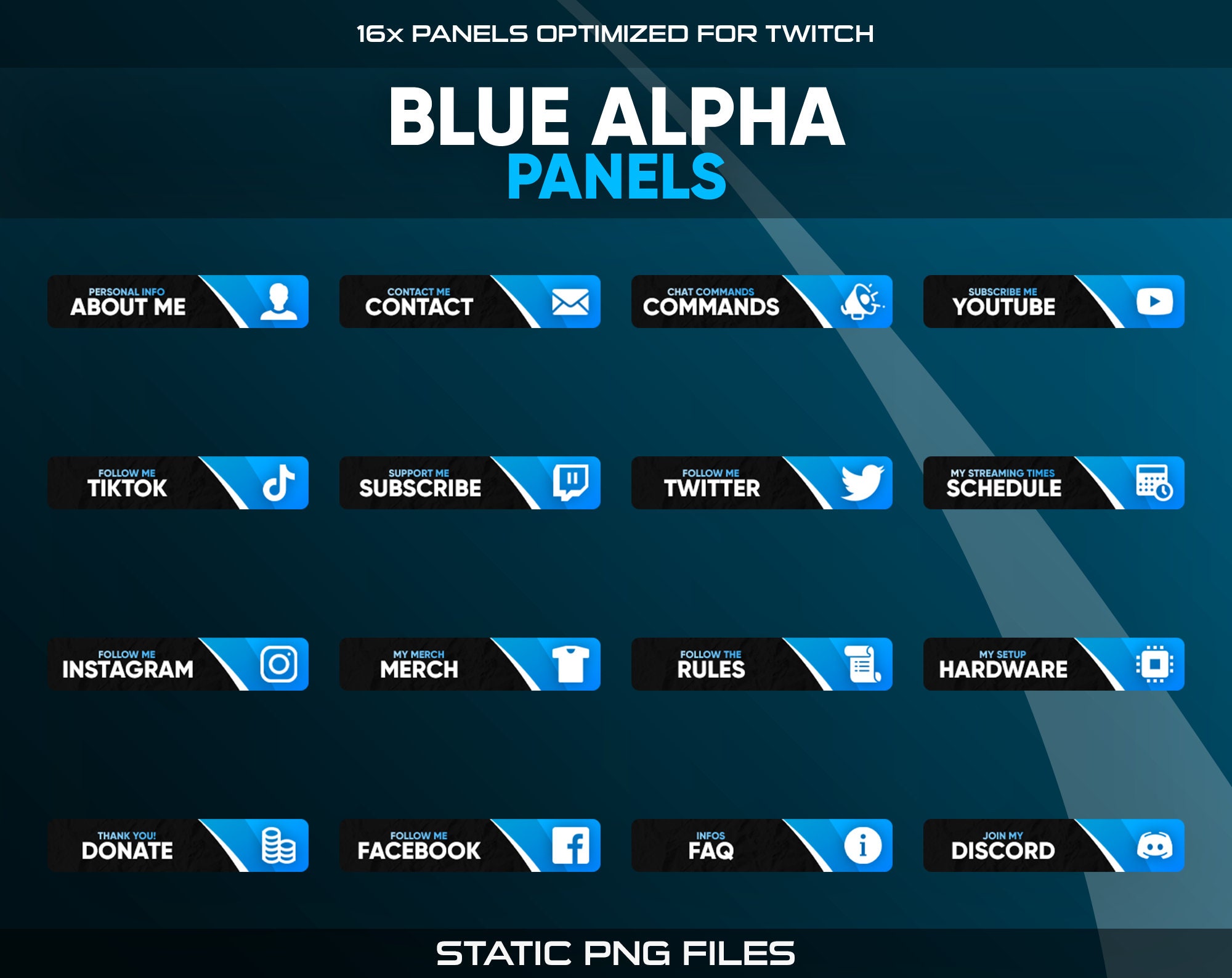 Blue Alpha Twitch Panels | 16x Stream Panels | Badges | Streamer ...