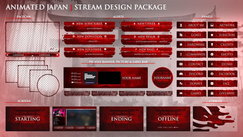 Animated Japan Twitch Overlay Package for Streamers | Asian, Japanese ...