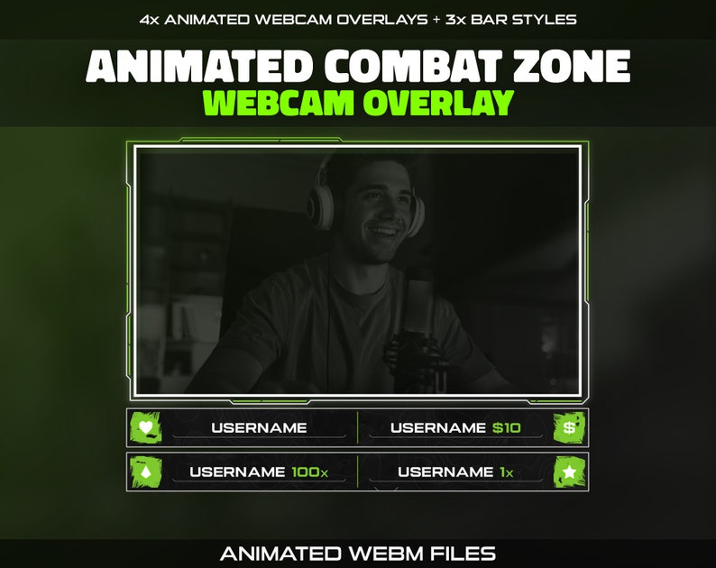 Combat Zone Twitch Webcam Overlay Animated White Frame for War Shooter ...