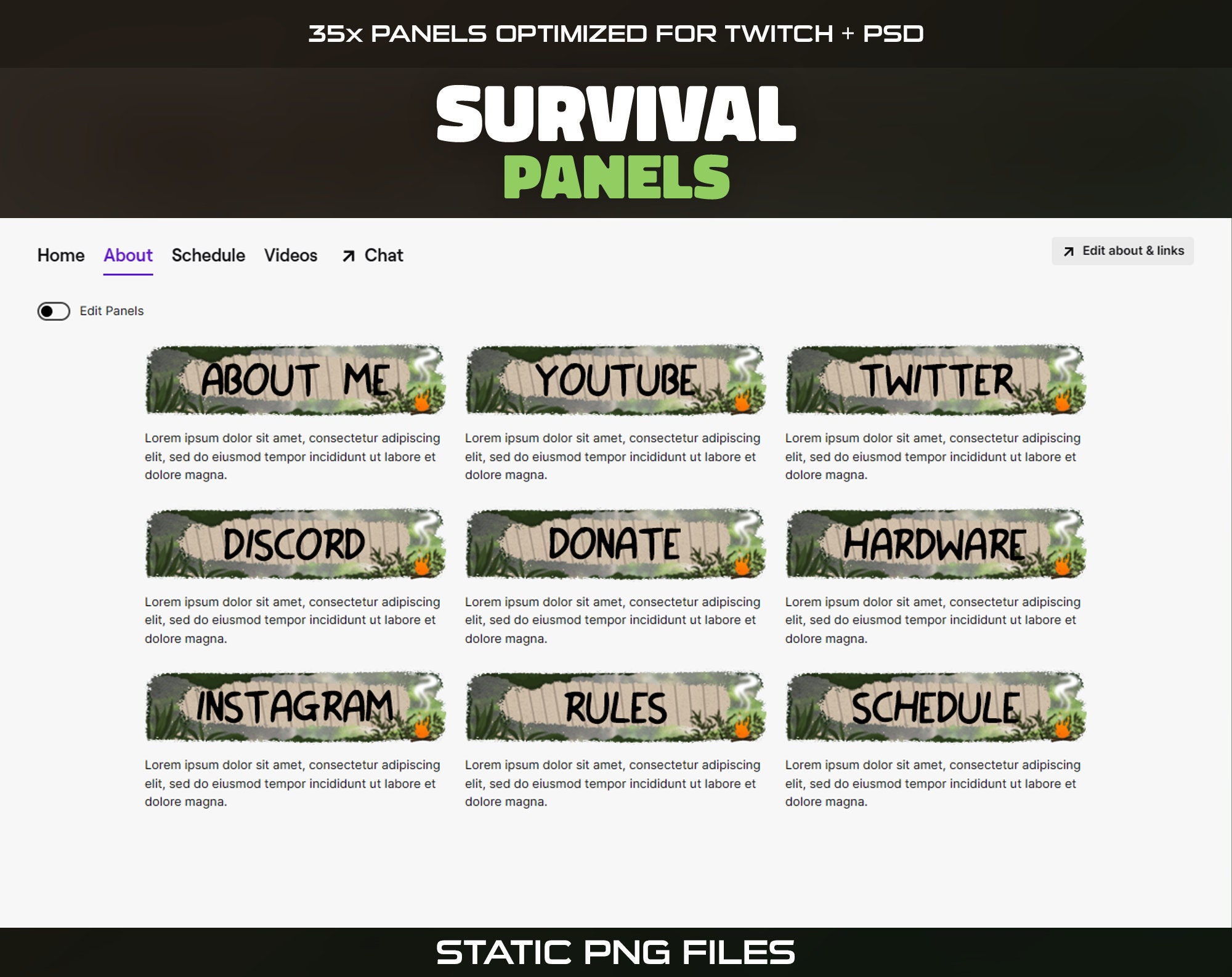 Survival Twitch Panels: 35x Cozy Forest Stream Info Buttons - Etsy