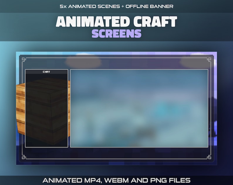 Animated Craft Twitch Stream Screens for Retro Pixel Streamers Mine Block Start, Be Right Back ...