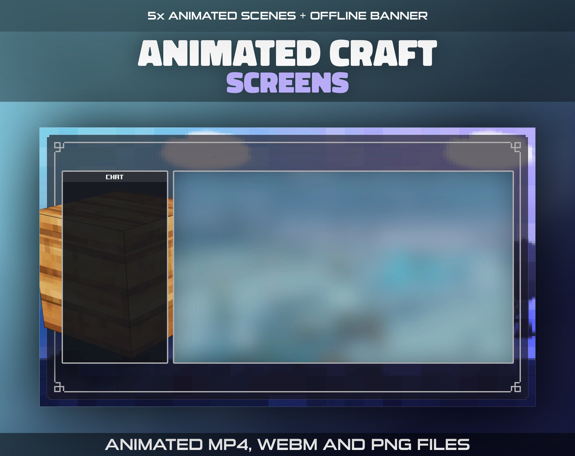 Animated Craft Twitch Stream Screens for Retro Pixel Streamers Mine Block Start, Be Right Back ...