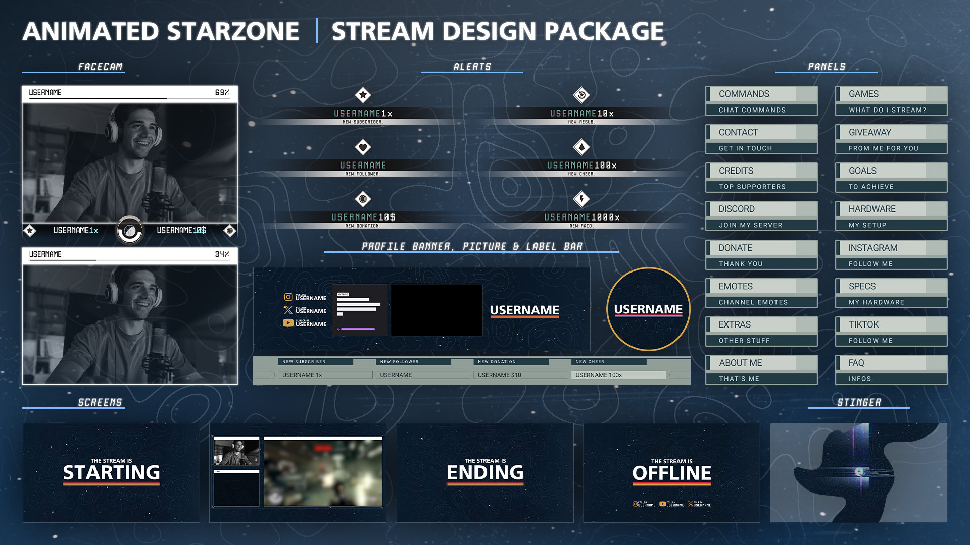 Animated Starzone Twitch Overlay Package for Streamers Dark Mystery ...