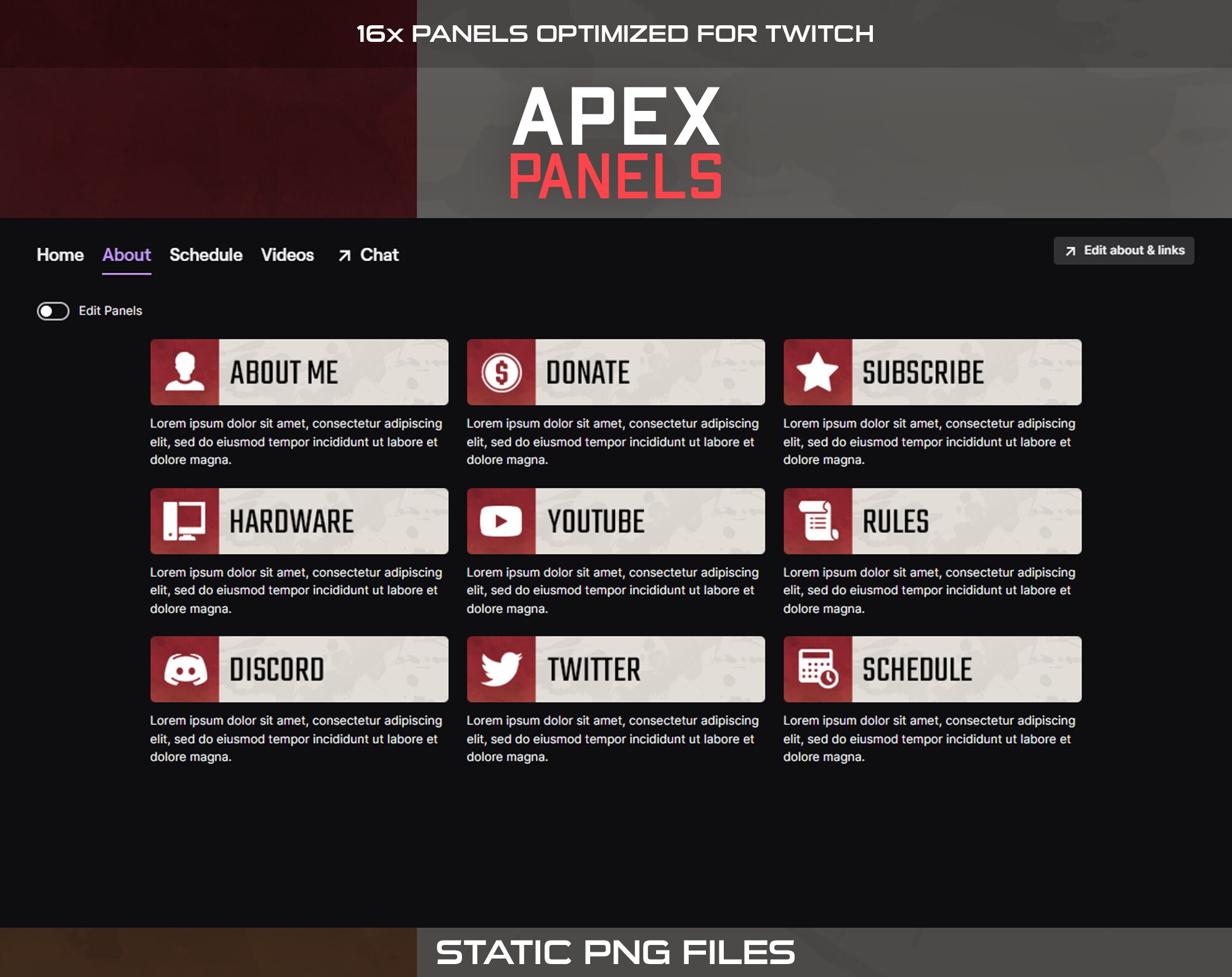 Red & White Apex Twitch Panels 16x Stream Panels for Apex Streamers ... Red & White Apex Twitch Panels 16x Stream Panels for Apex Streamers ...