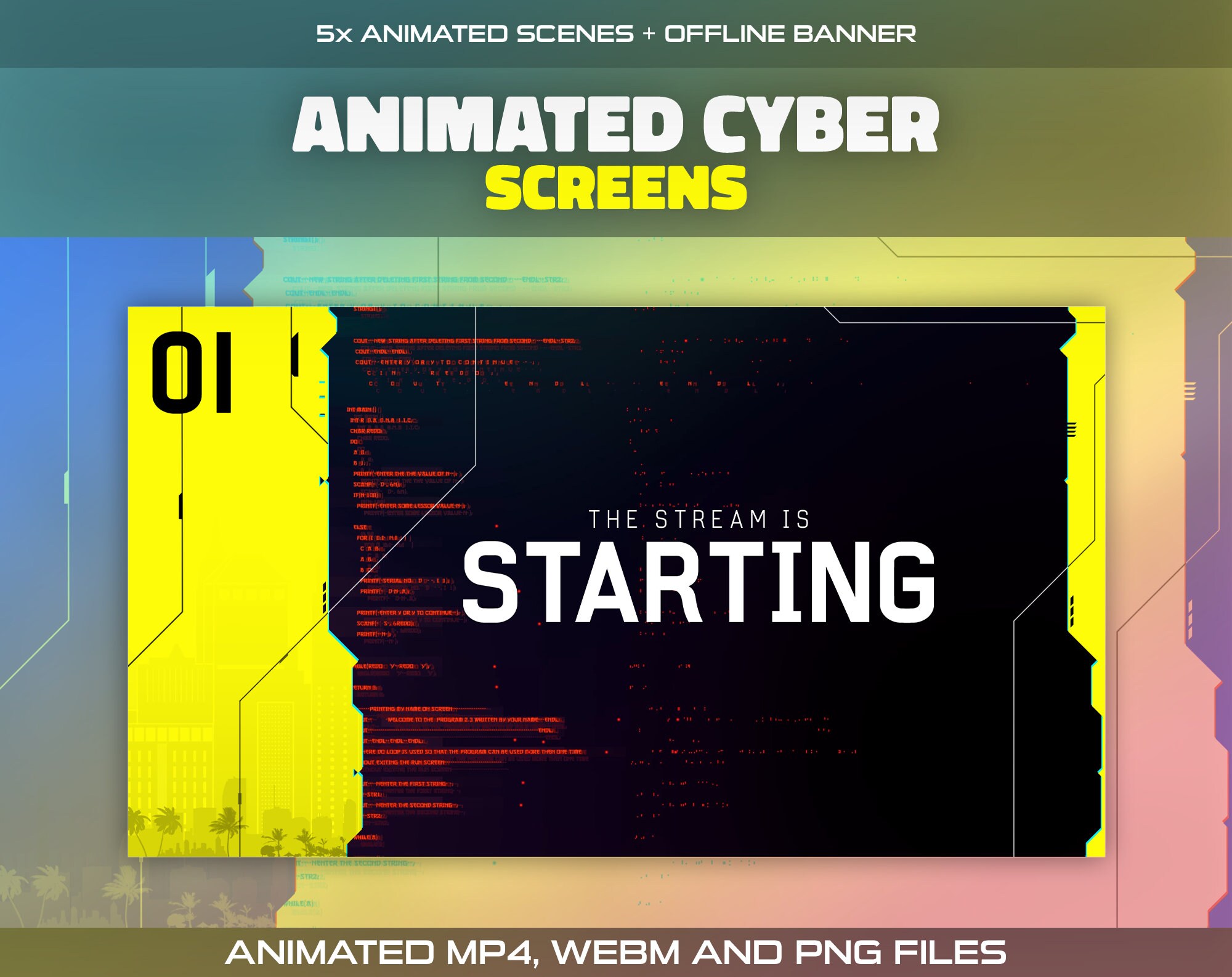 Animated Cyber Twitch Screens Overlay Pack for Streamers Dark Future ...