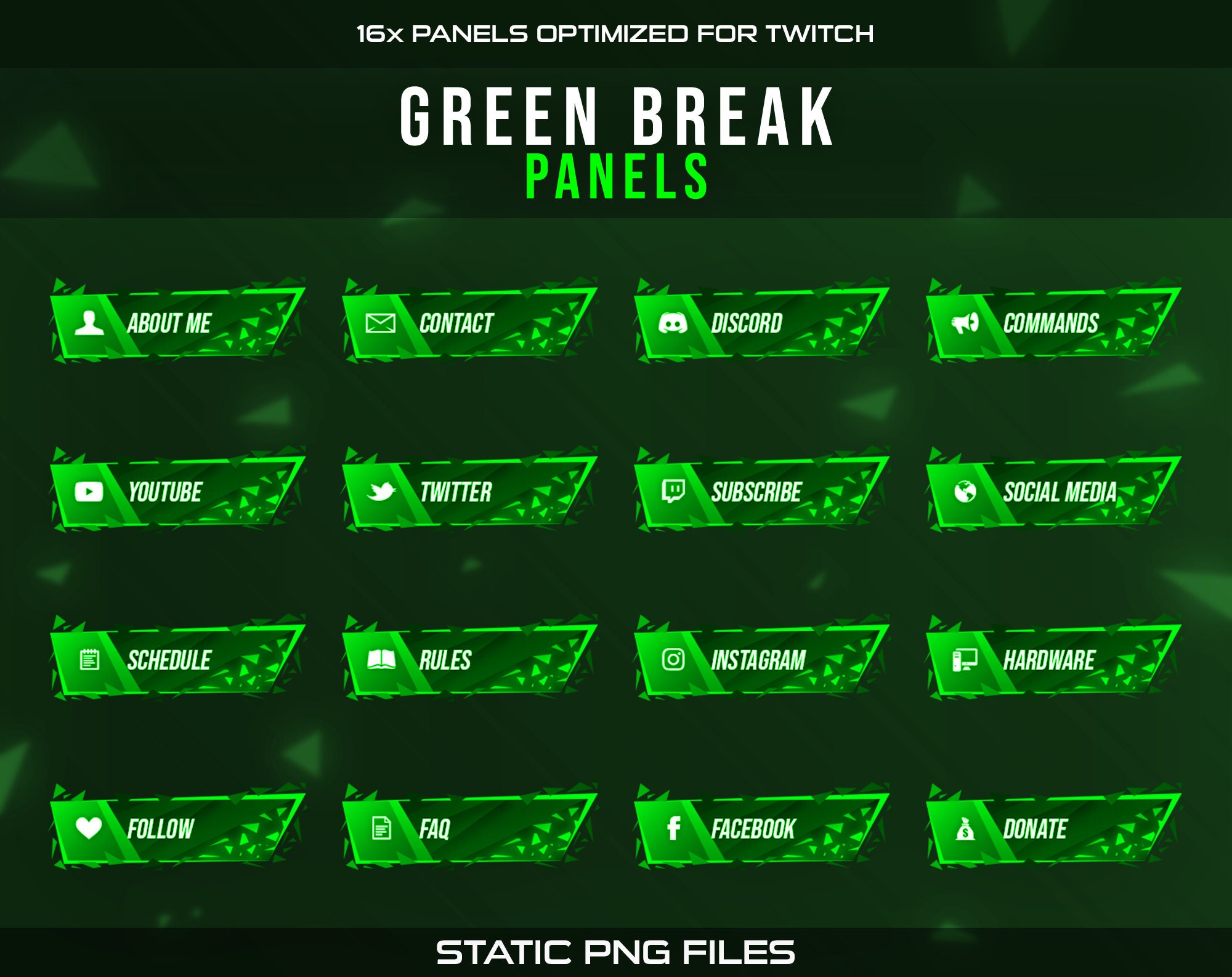 Green Break Twitch Panels | 16x Stream Panels | Badges | Streamer ...