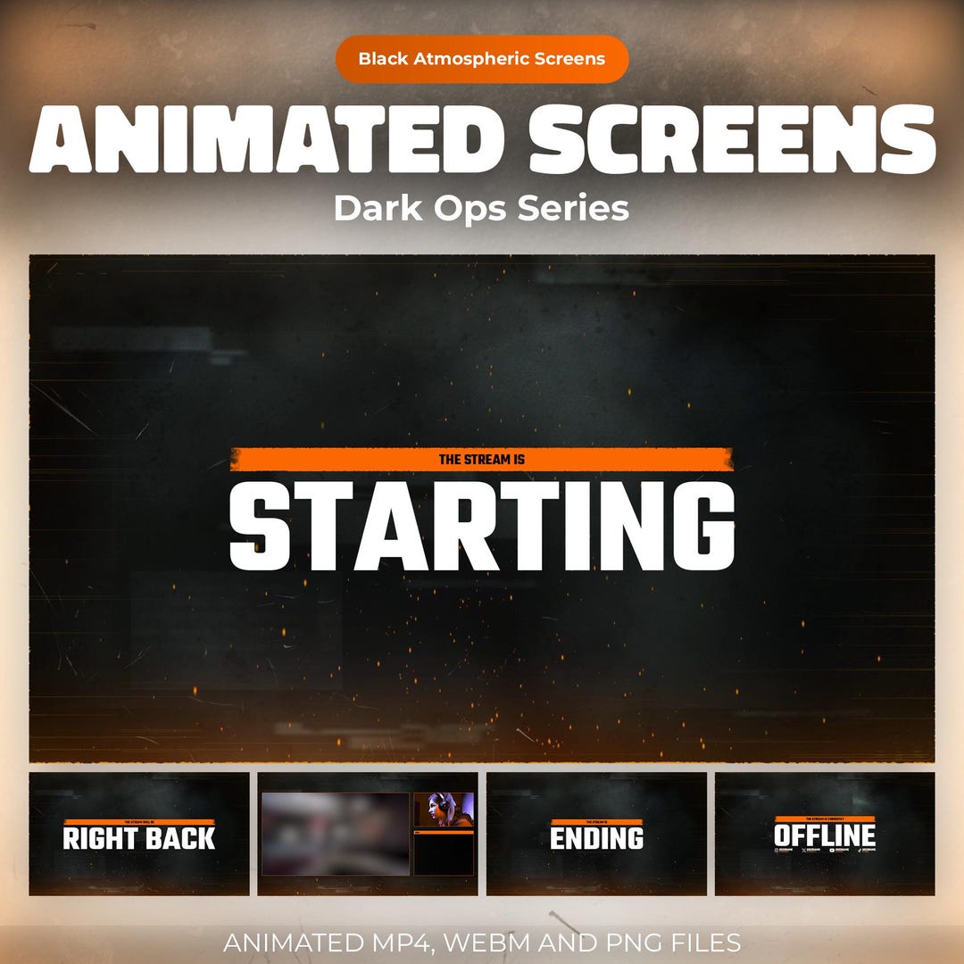 Animated Dark Ops Twitch Screens: Black & Orange Stream Overlay for OBS ...