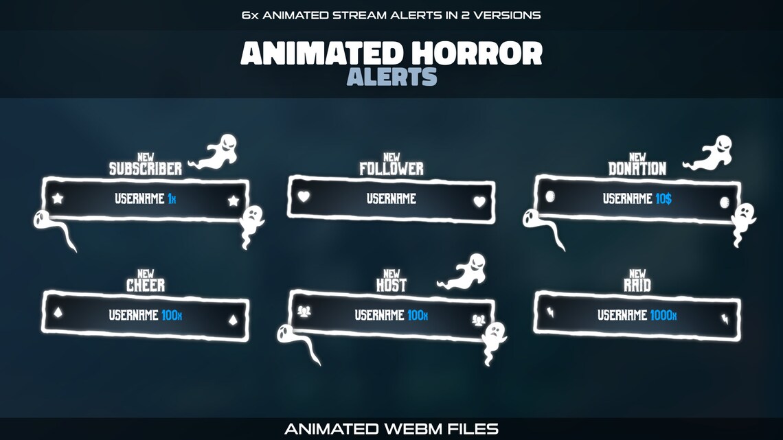 Horror Twitch Alerts | 6x Animated Horror Halloween Ghost Stream Alerts ...
