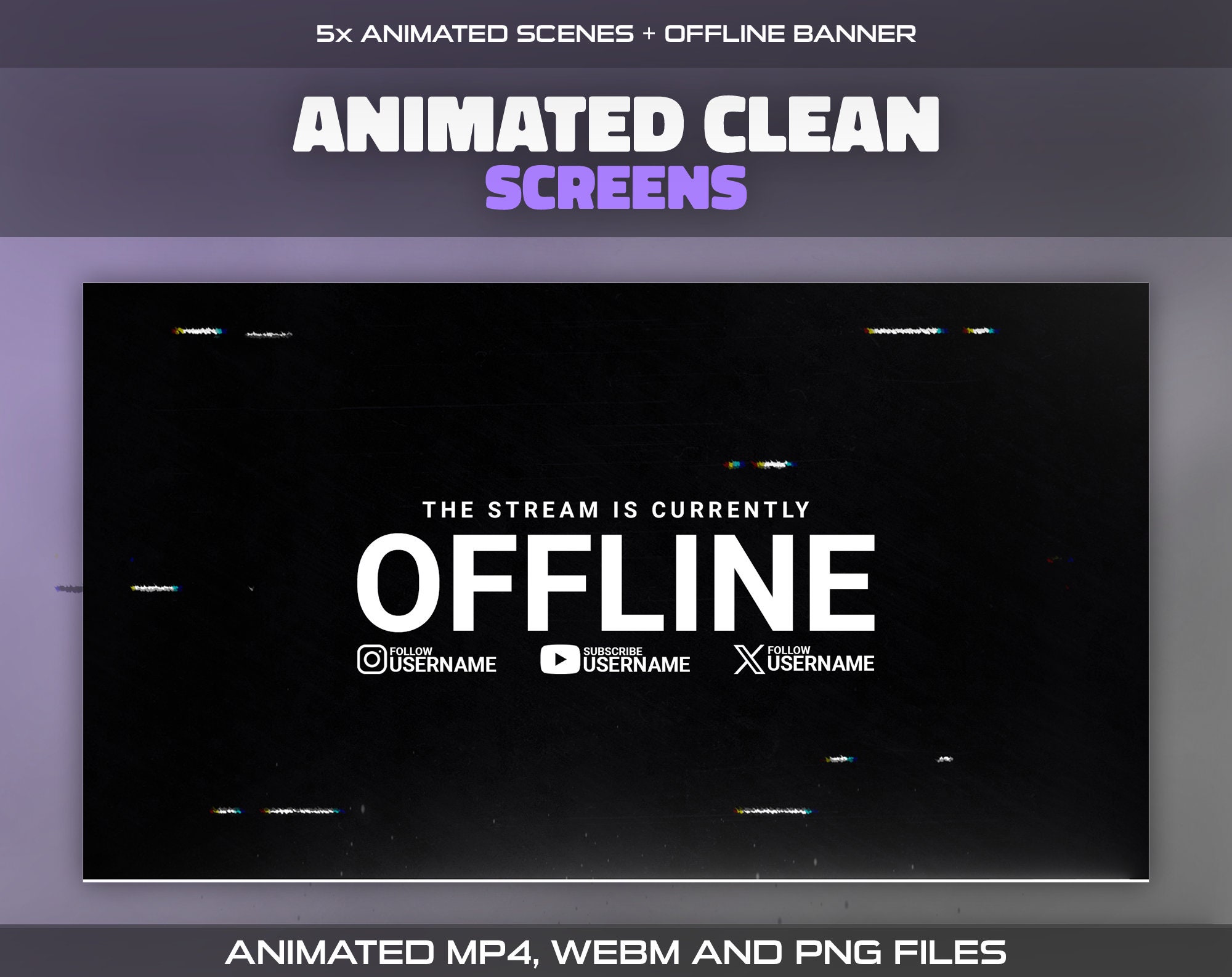 Animated Clean Twitch Screens: Dark Modern Stream Overlay for OBS ...