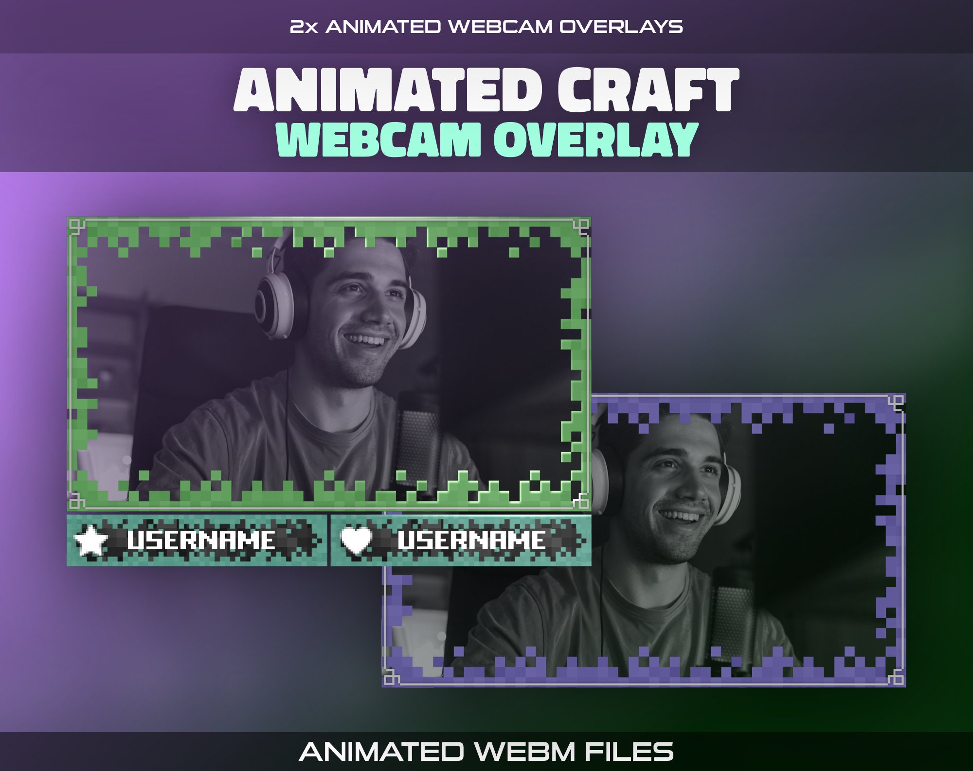 Animated Craft Twitch Overlay Package for Retro Games Streamers | Pixel Mine Webcam, Screens ...