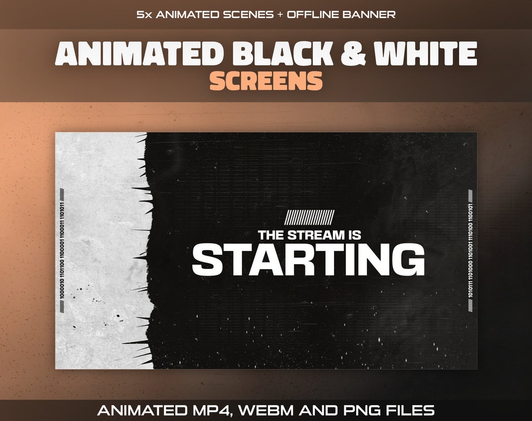 Animated Black & White Twitch Screens: Modern Dark Stream Overlay for ...