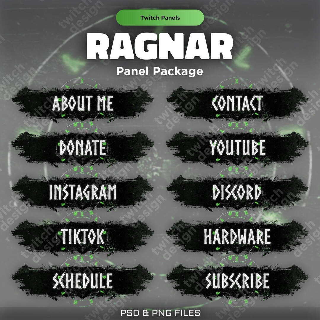 Dark Norse Vikings Twitch Panels: Green Ragnar Stream Graphics (PSD ...