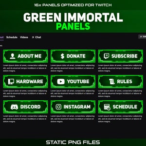 Green Immortal Twitch Panels | 16x Stream Panels | Badges | Streamer ...