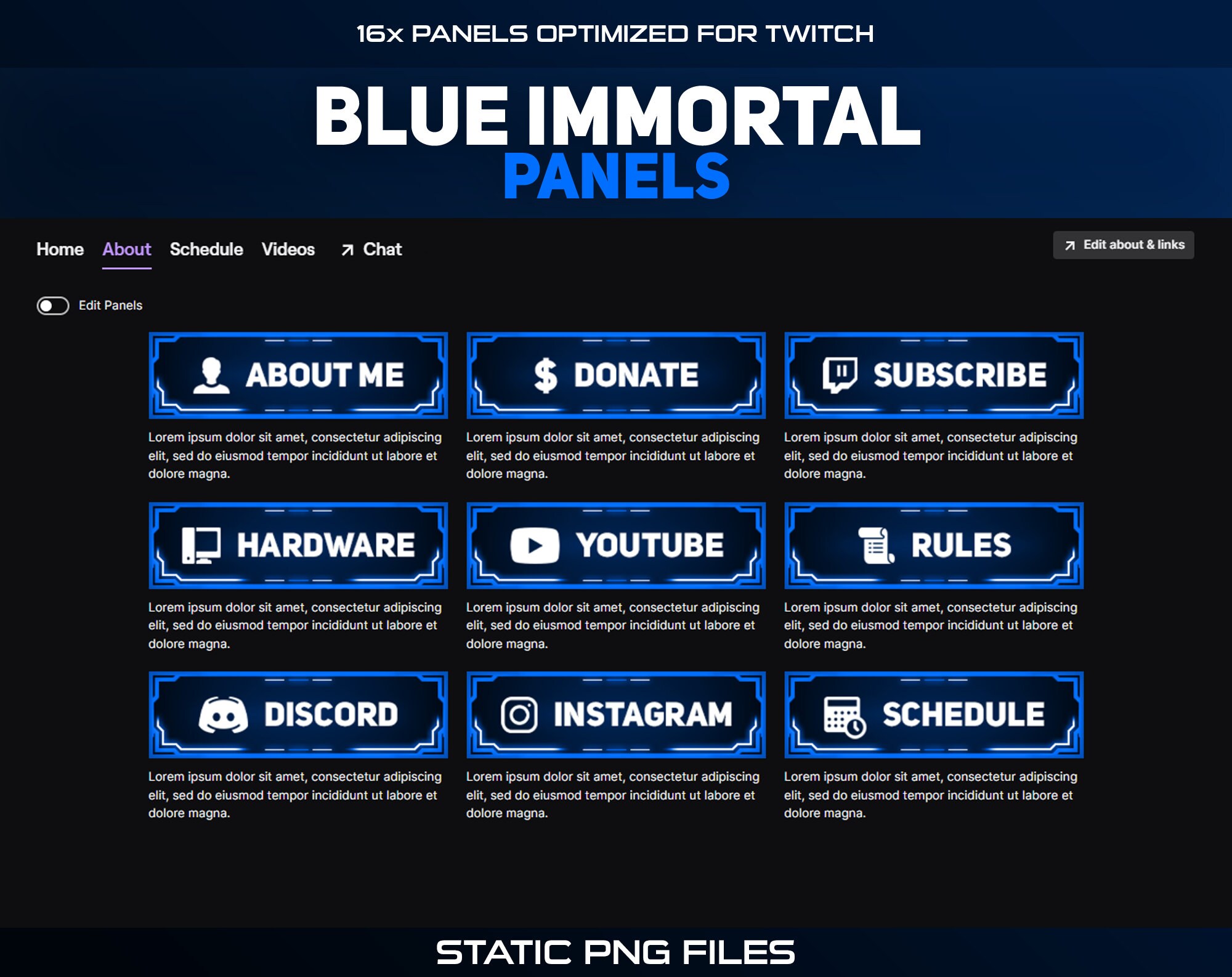 Blue Immortal Twitch Panels | 16x Stream Panels | Badges | Streamer ...