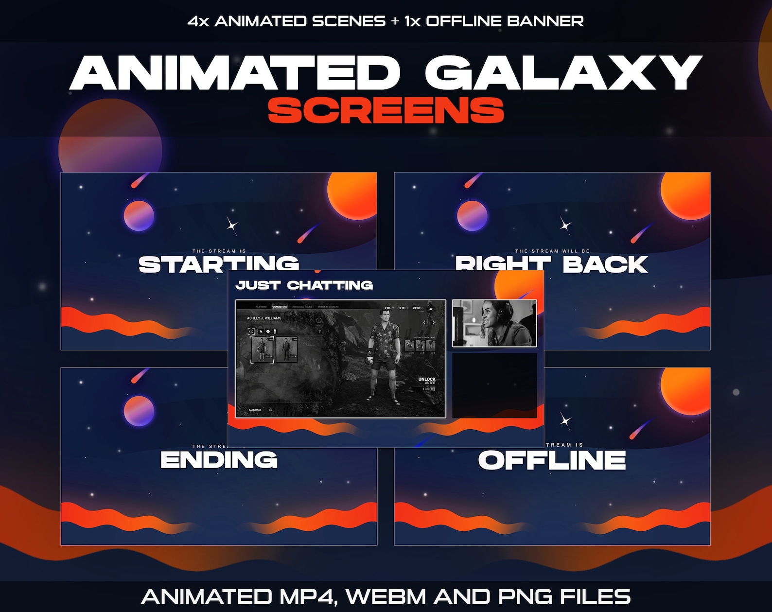 Animated Galaxy Twitch Overlay Package for Streamers | Celestial Dark ...