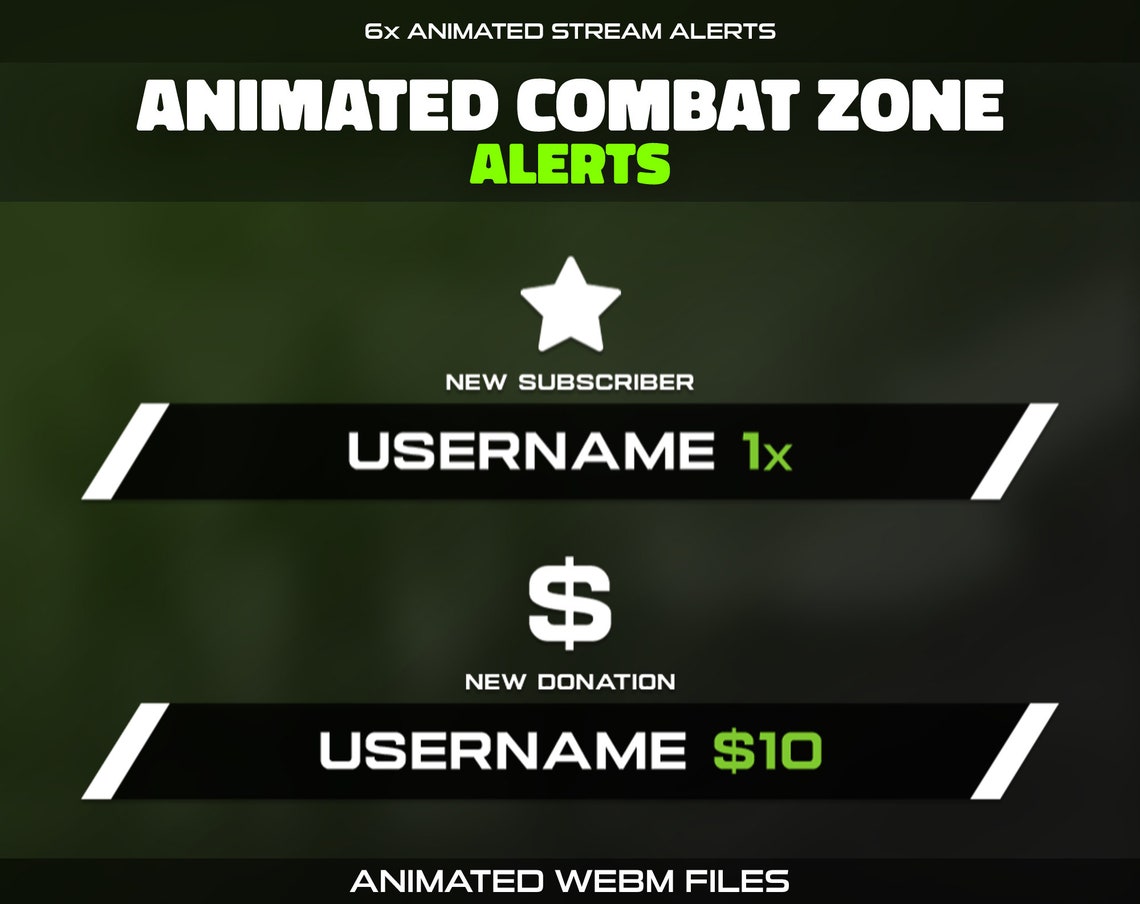 Animated Combat Zone Twitch Overlay Package | Green Black Streamer ...